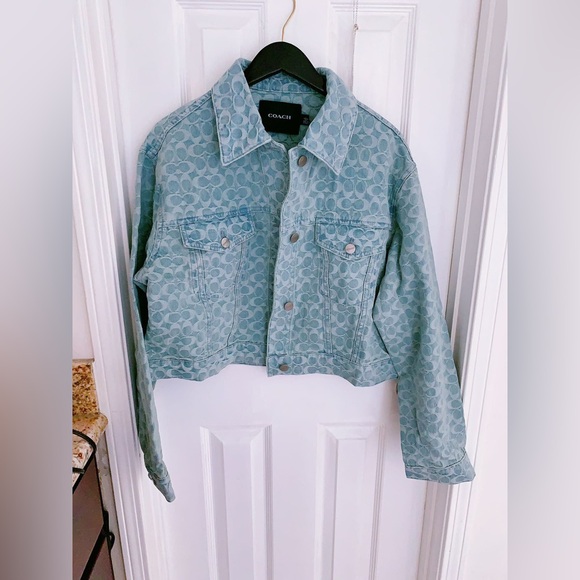 Coach | Jackets & Coats | Coach Cropped Signature Jacquard Denim Jacket ...